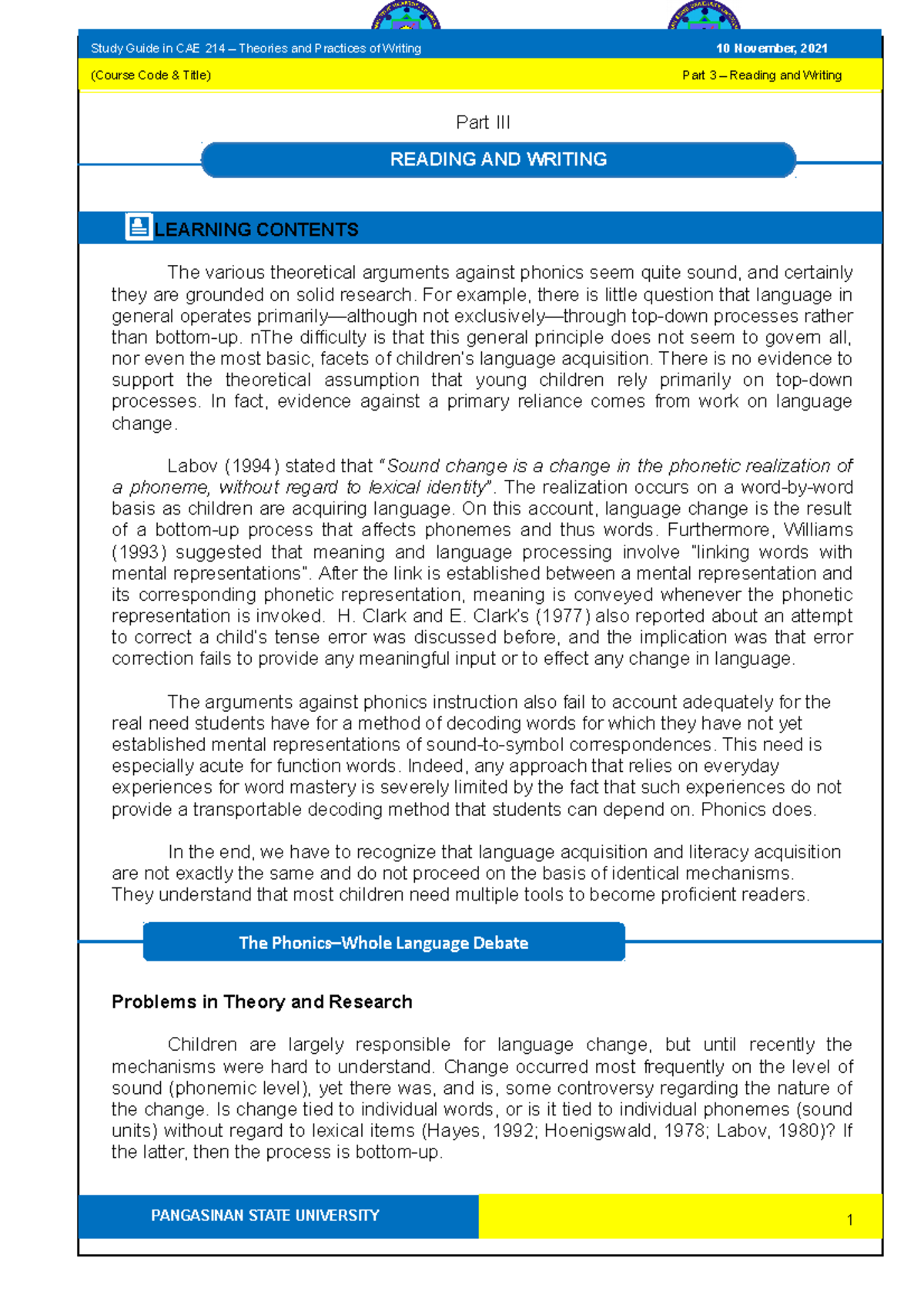 CAE214 Written Report Llanillo Daniela Daria MAY - Part III LEARNING ...