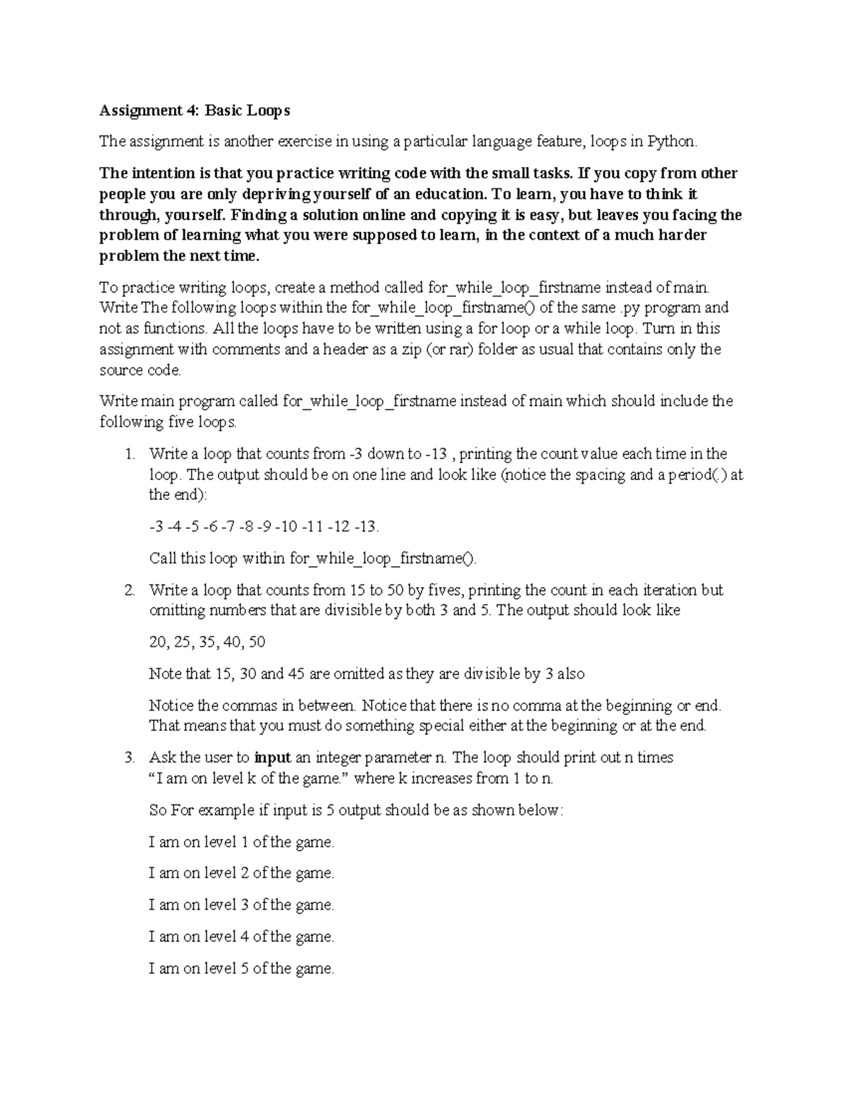 CSIS2101 assgn 4 - learning materials - Assignment 4: Basic Loops The ...