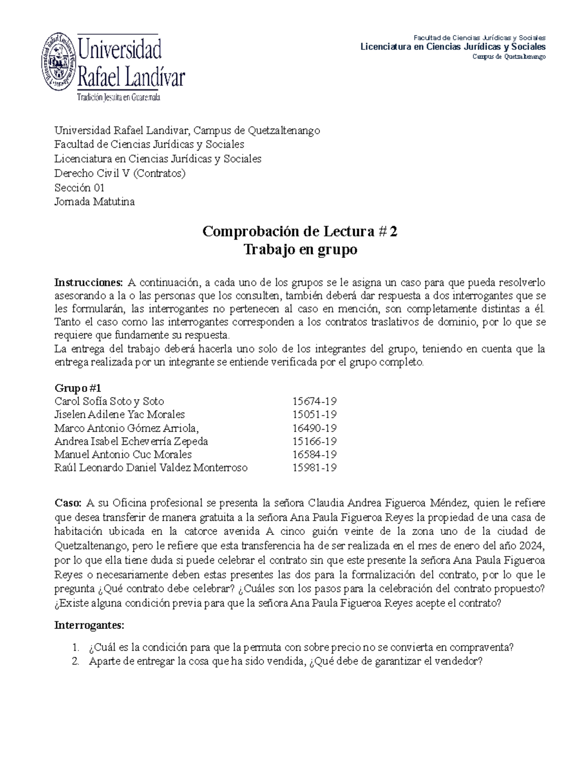 Comprobación de lectura - Facultad de Ciencias Jurídicas y Sociales Licenciatura en Ciencias ...