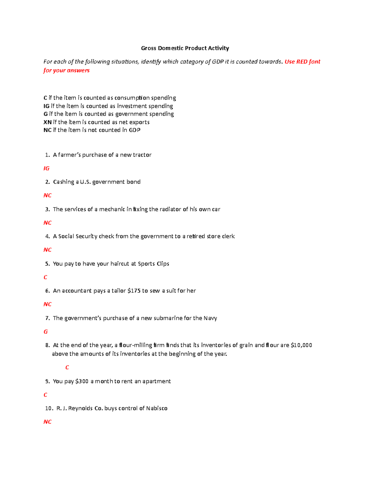GDP Activity virtual - Gross Domestic Product Activity For each of the ...