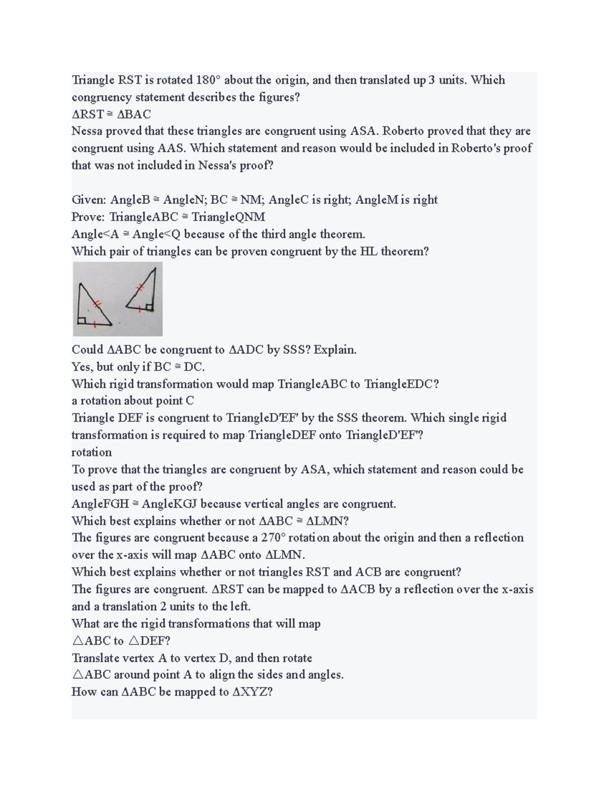 Geometry 1 - practice materials - Triangle RST is rotated 180° about ...