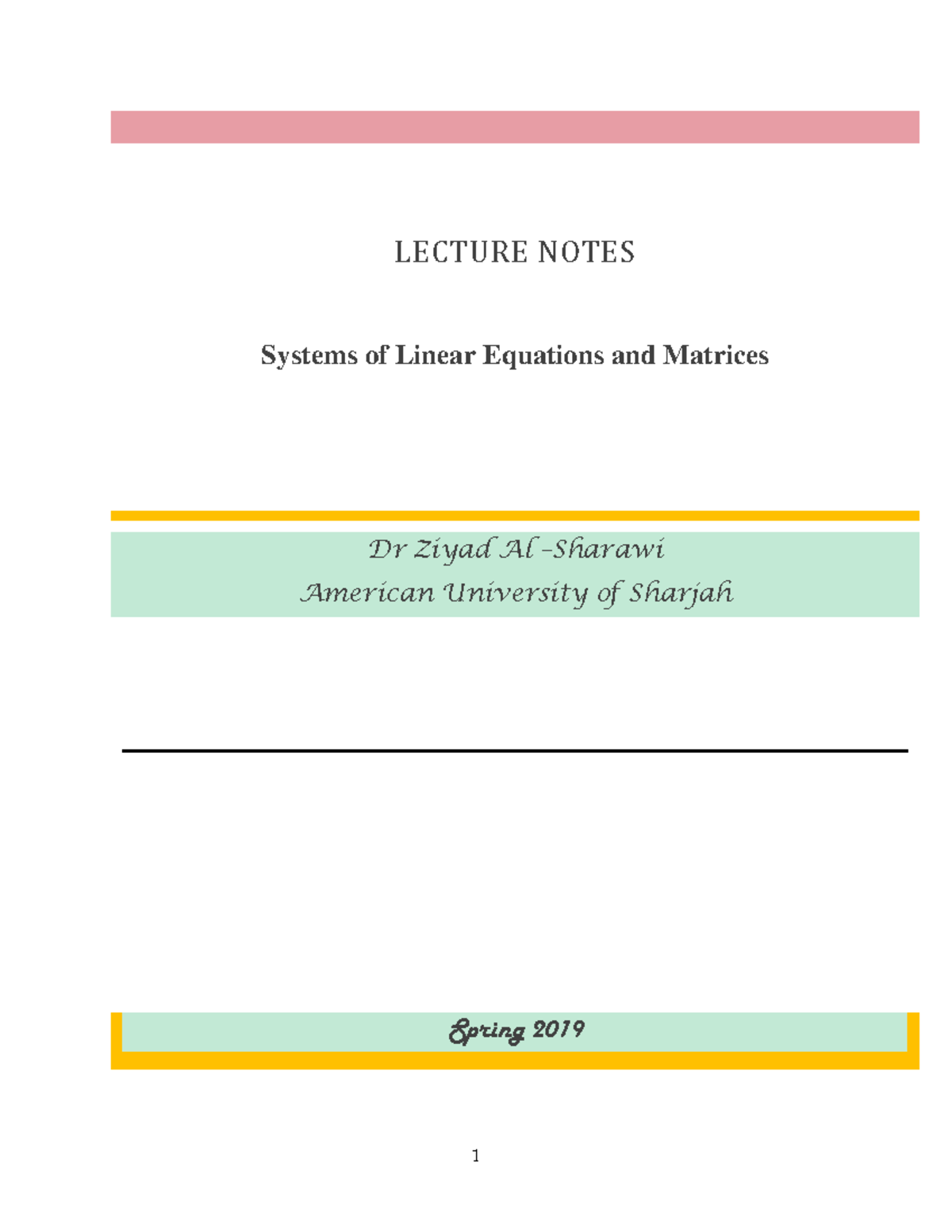 Chapter 1 - LECTURE NOTES Systems of Linear Equations and Matrices Dr ...