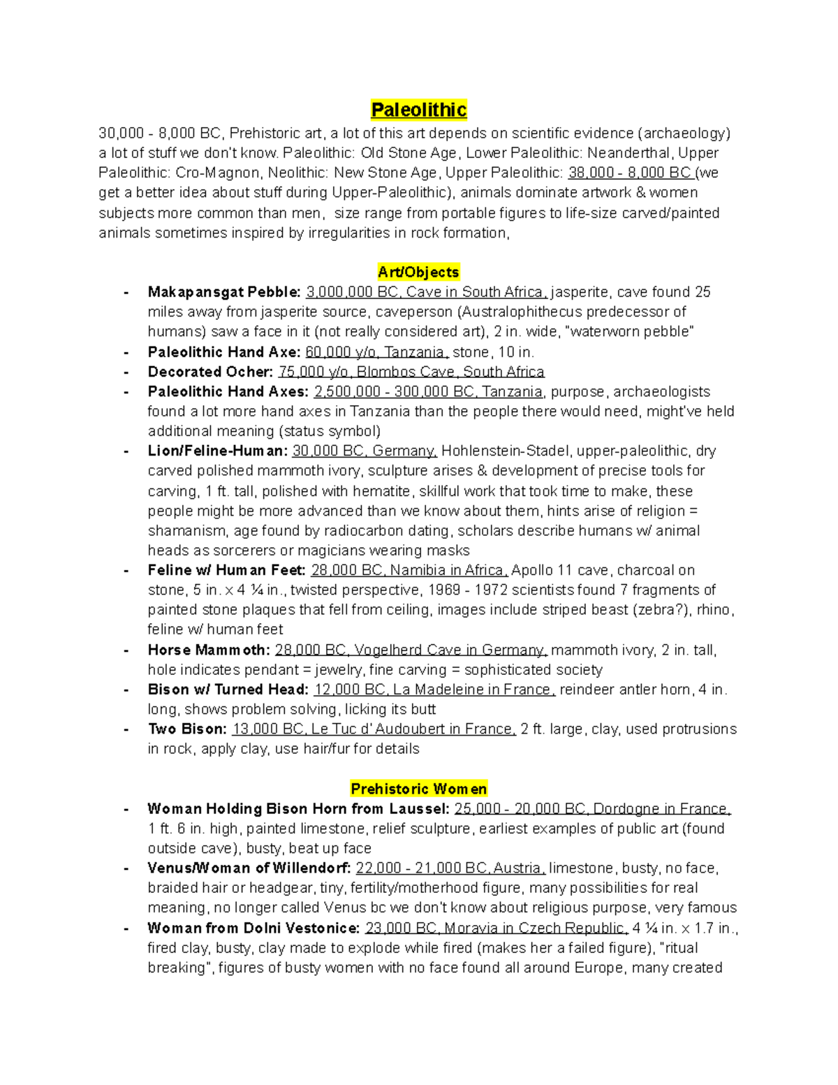 Paleolithic - Michael (Mike) Panbehchi Survey of Art History 1 Lecture ...