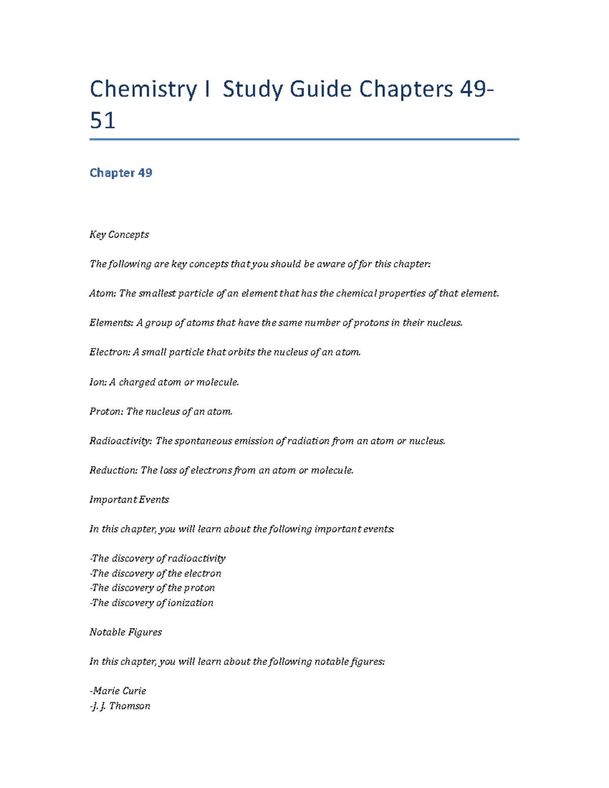 Chemistry I Study Guide Chapters 49-51 - Chemistry I Study Guide ...