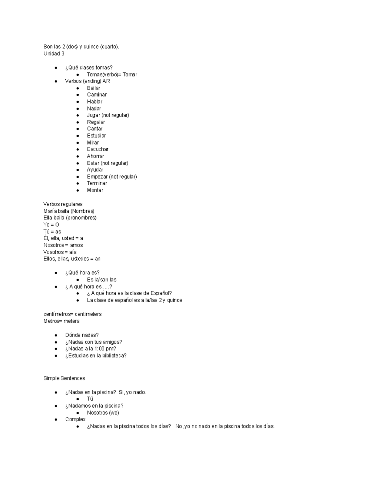 Spanish Notes-5 - Taken through class - Son las 2 (dos) y quince ...