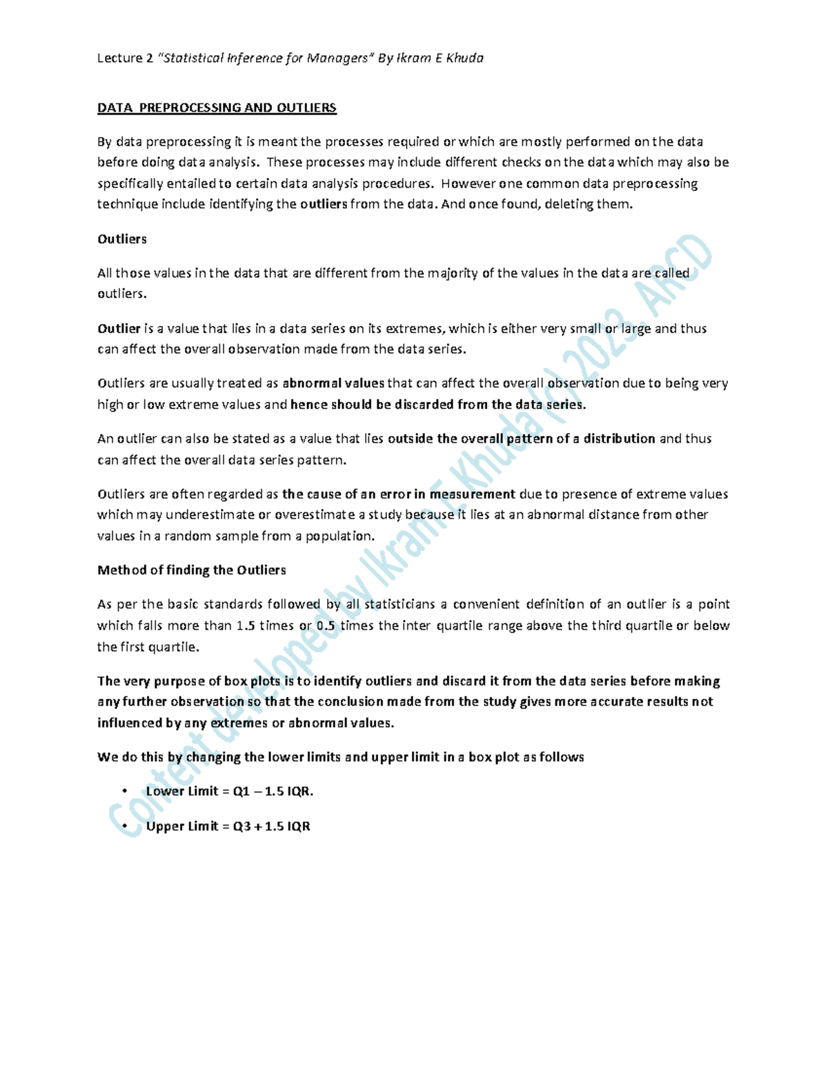 DATA Preprocessing AND Outliers-Lecture 2 Part 1 - Quantitative Management - IU - Studocu