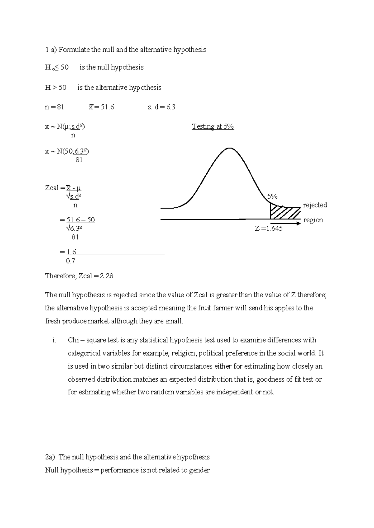 Research Methods Stats Assignment 1 - 1 a) Formulate the null and the alternative hypothesis H ≤ ...