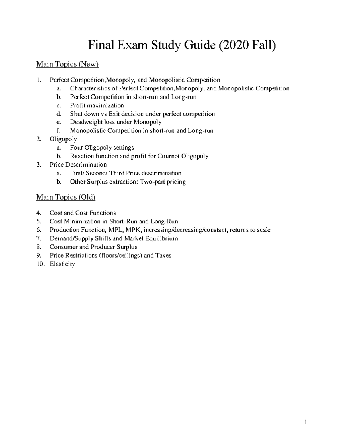 Final study guide - Assignment - Final Exam Study Guide (2020 Fall ...