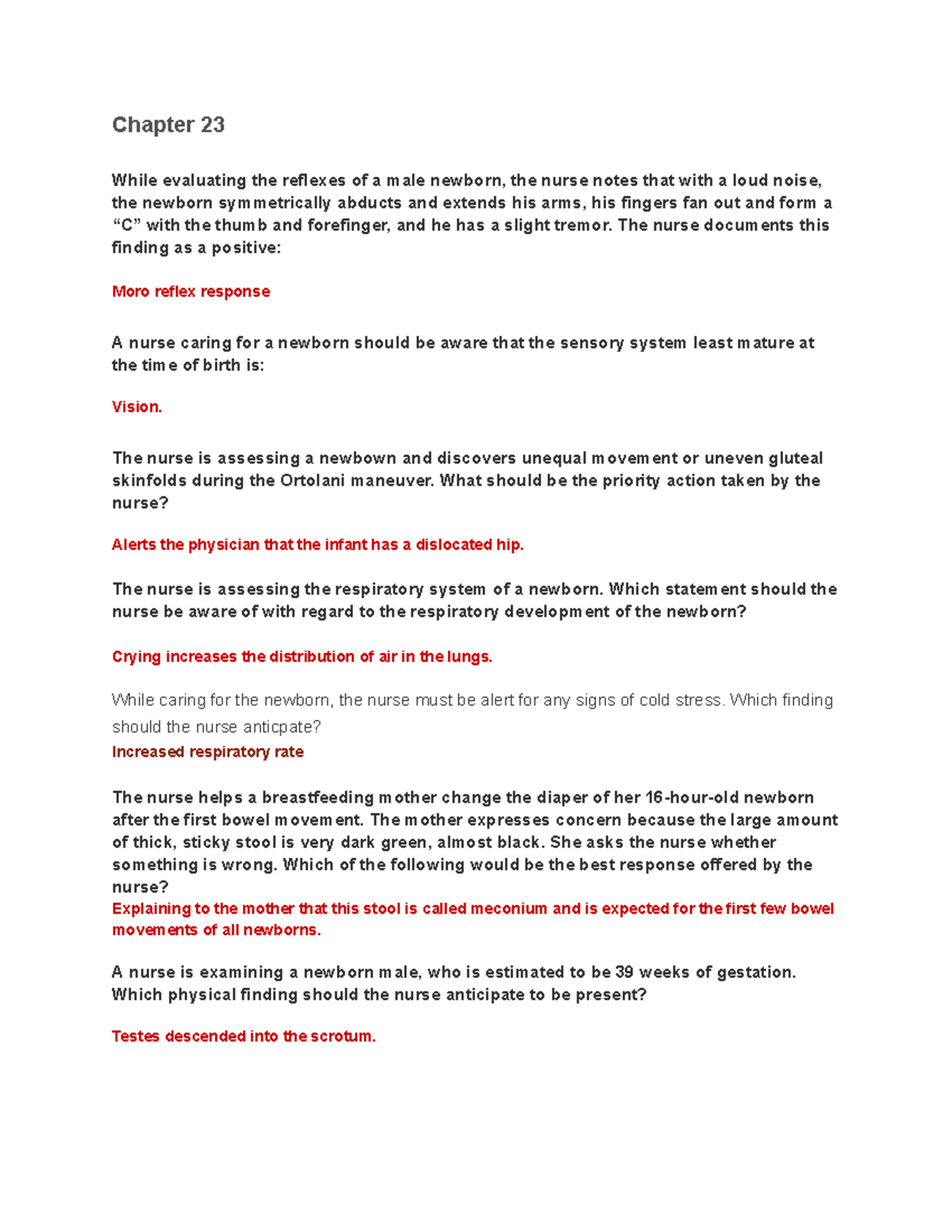 OB Exam 3 Notes Evolve - Chapter 23 While evaluating the reflexes of a ...