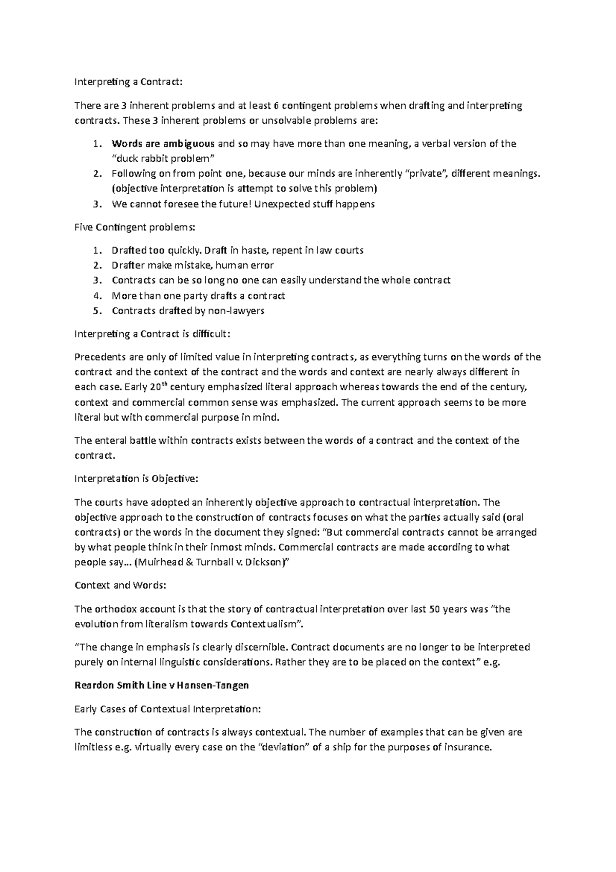 Interpreting a Contract - Interpreting a Contract: There are 3 inherent ...