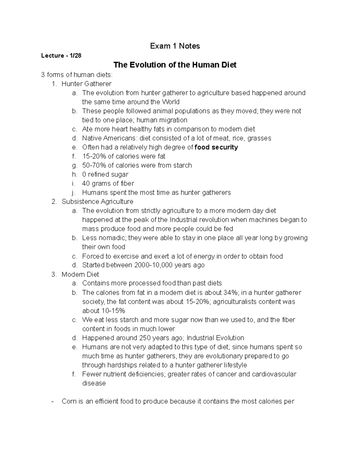 Nutri Sci - Exam 1 - Exam 1 Notes Lecture - 1/ The Evolution of the ...