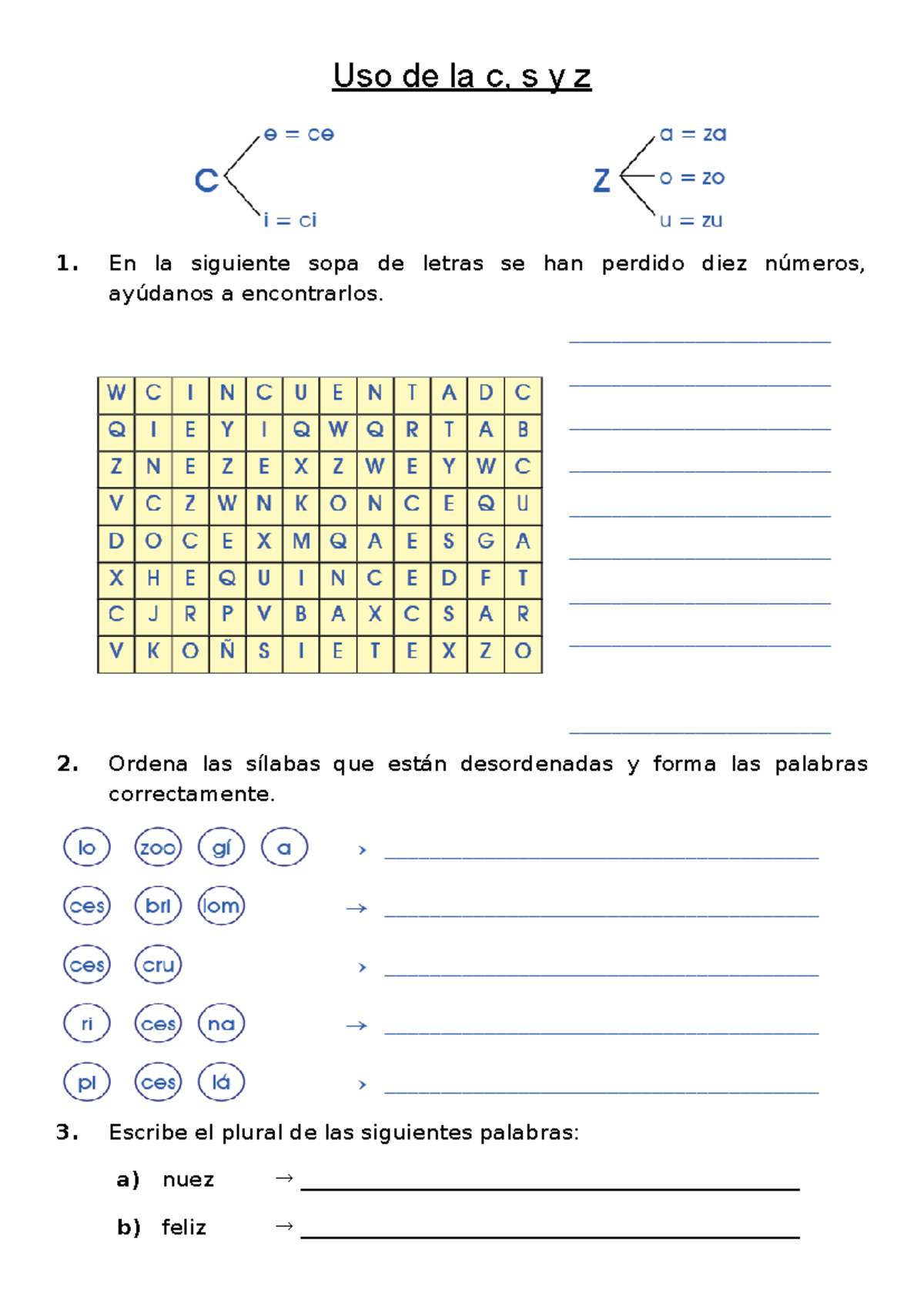 USO DE LA C S Z - 3B - Noviembre - Uso de la c, s y z En la siguiente ...