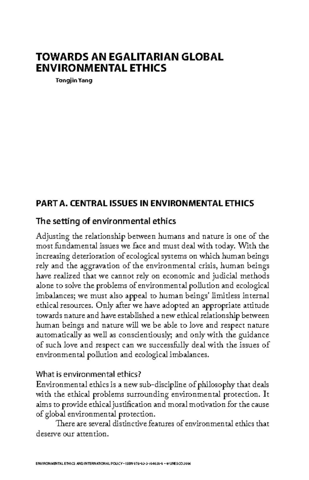 Yang (2006 ) Towards egalitarian environmental ethics Unesco - TOWARDS ...