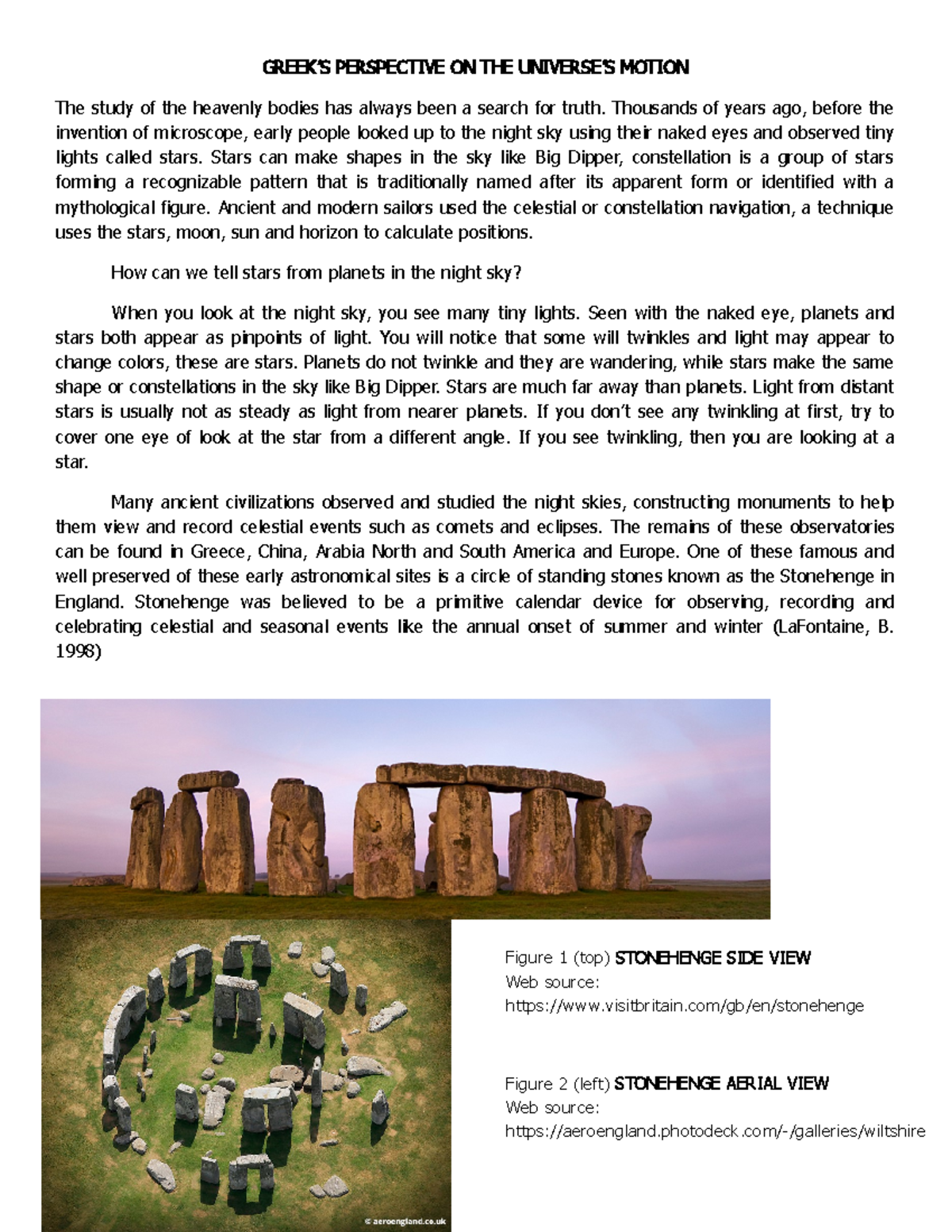 Greek’S Perspective on the Universe Motion - GREEK’S PERSPECTIVE ON THE ...