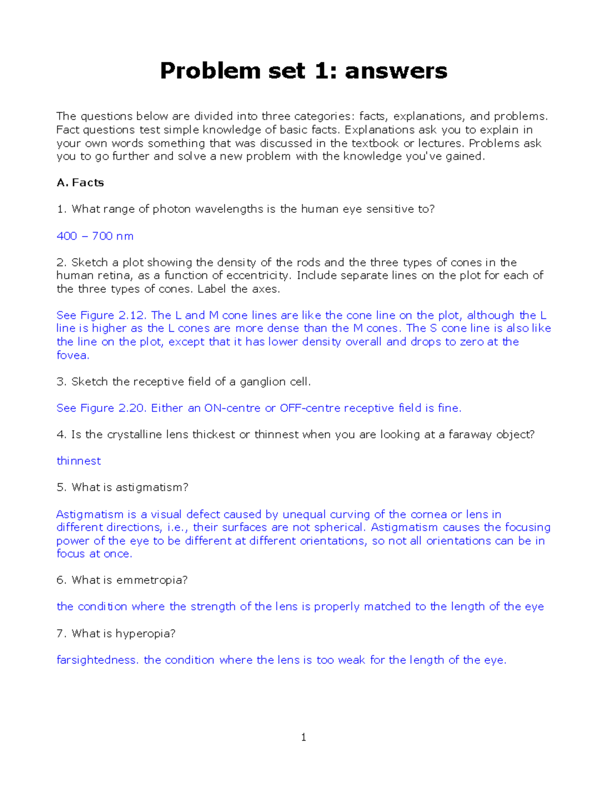 Problem set 1 - solutions - Problem set 1: answers The questions below are divided into three ...