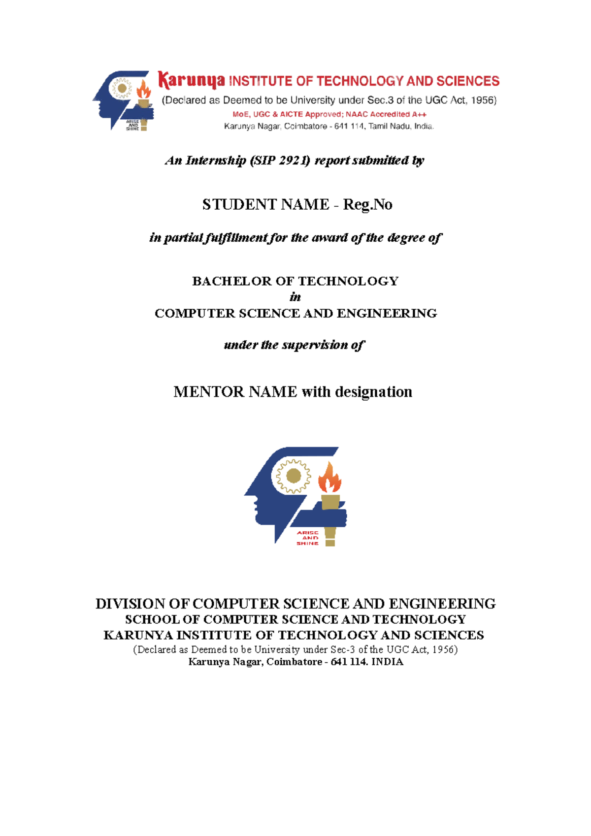 Internship Page Template (SIP 2921) - An Internship (SIP 2921) report ...