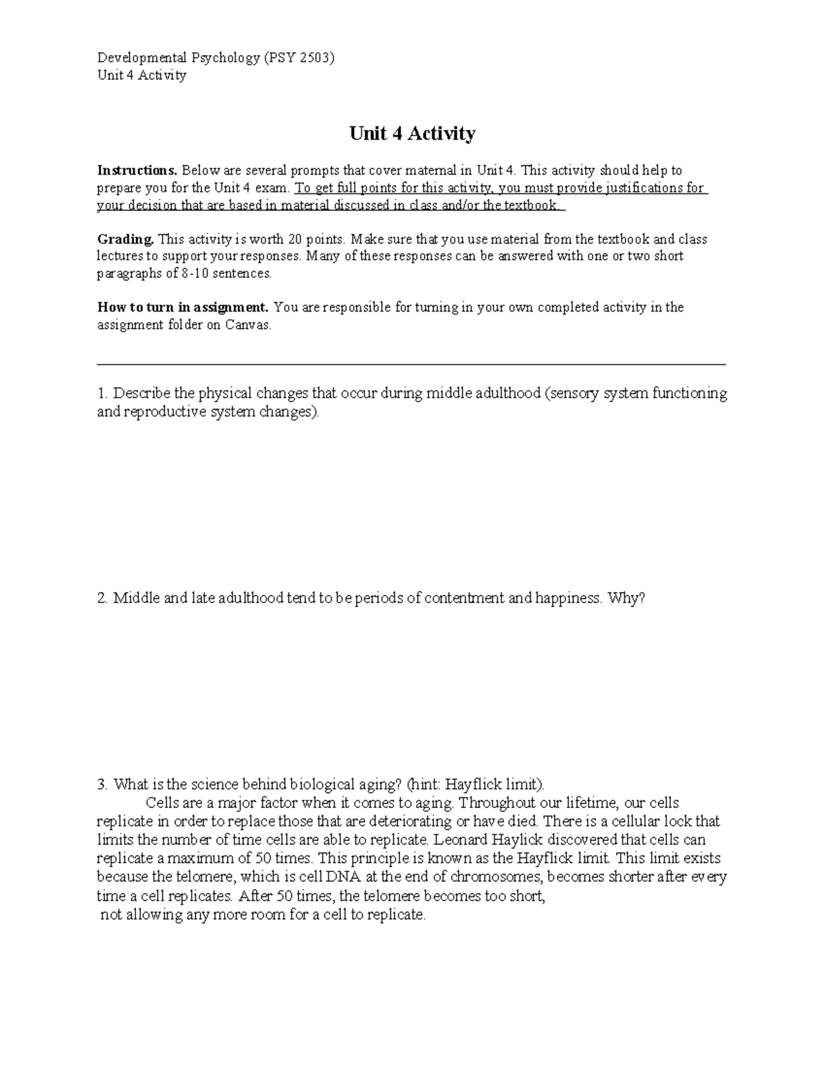 Blank Unit 4 Activity - lec note - Developmental Psychology (PSY 2503) Unit 4 Activity Unit 4 ...