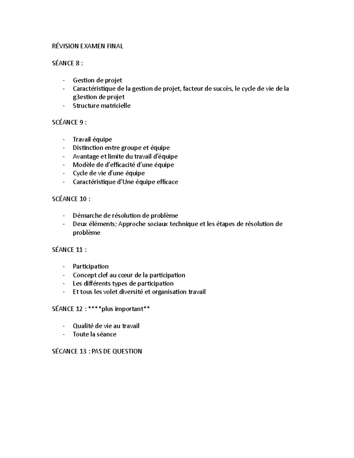 Révision Examen Final - RÉVISION EXAMEN FINAL SÉANCE 8 : Gestion de ...