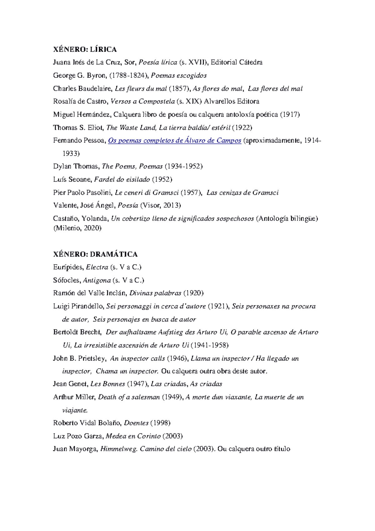 Lista DE Lecturas-1 - Dhhshs - XÉNERO: LÍRICA Juana Inés de La Cruz ...