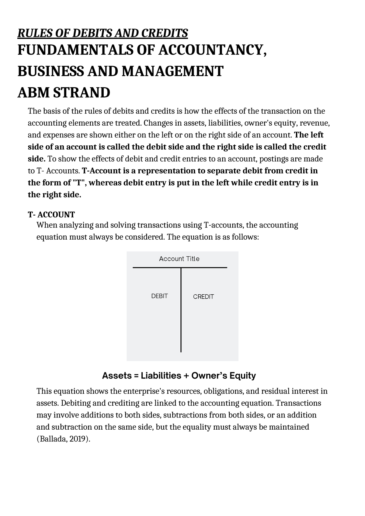 Rules OF Debits AND Credits - FUNDAMENTALS OF ACCOUNTANCY, BUSINESS AND ...