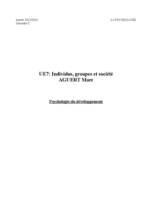 TD UE7 texte Blandine Bril - TD UE7 psychologie du développement Texte ...