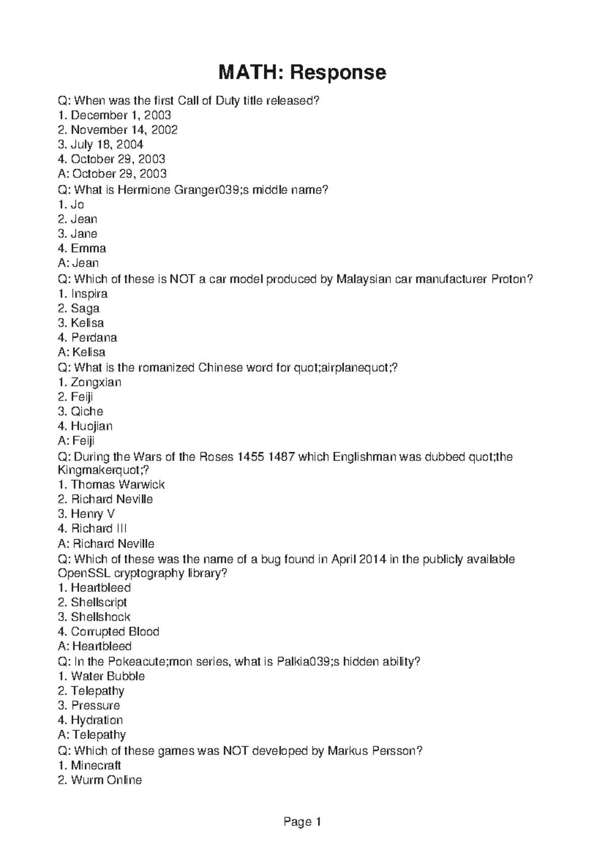 MATH167-Week-10 - MATH167-Week-10 - MATH: Response Q: When was the ...