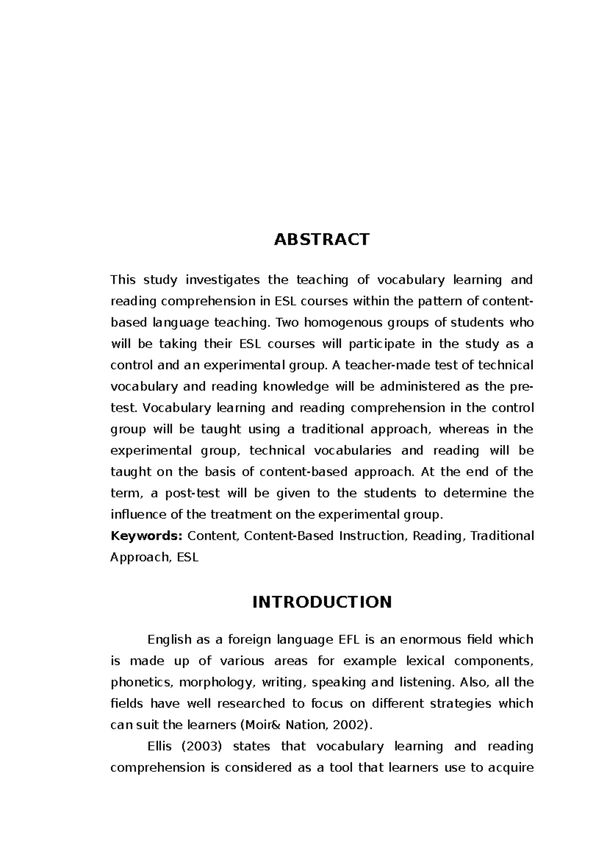 Final synopsis english as a second language - ABSTRACT This study ...