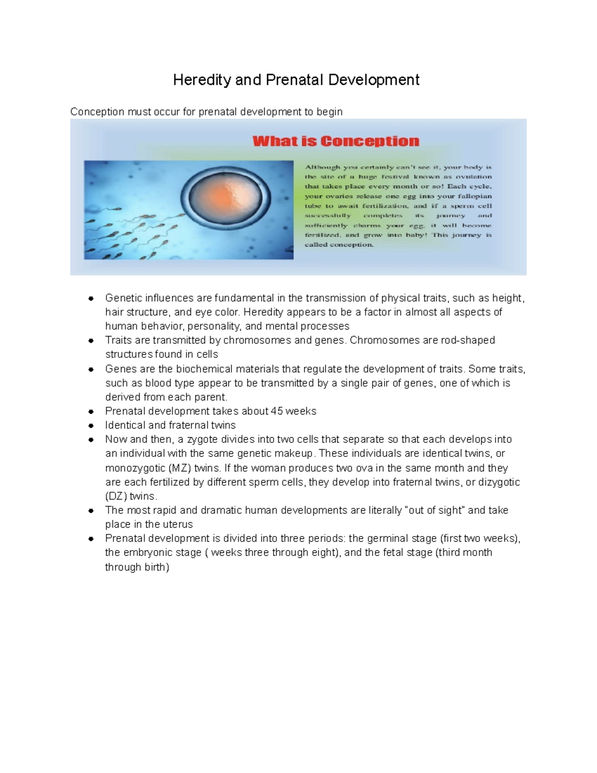 Chapter 2 HD - Heredity and Prenatal Development Conception must occur ...