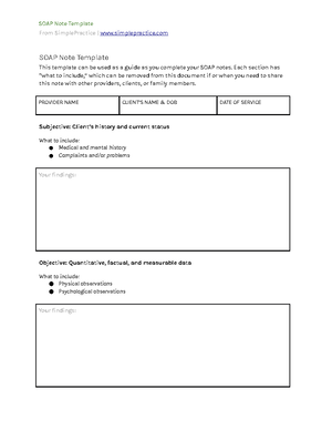Exemplar note - acute migraine - Soap Note Template “CC”: “I am here to ...