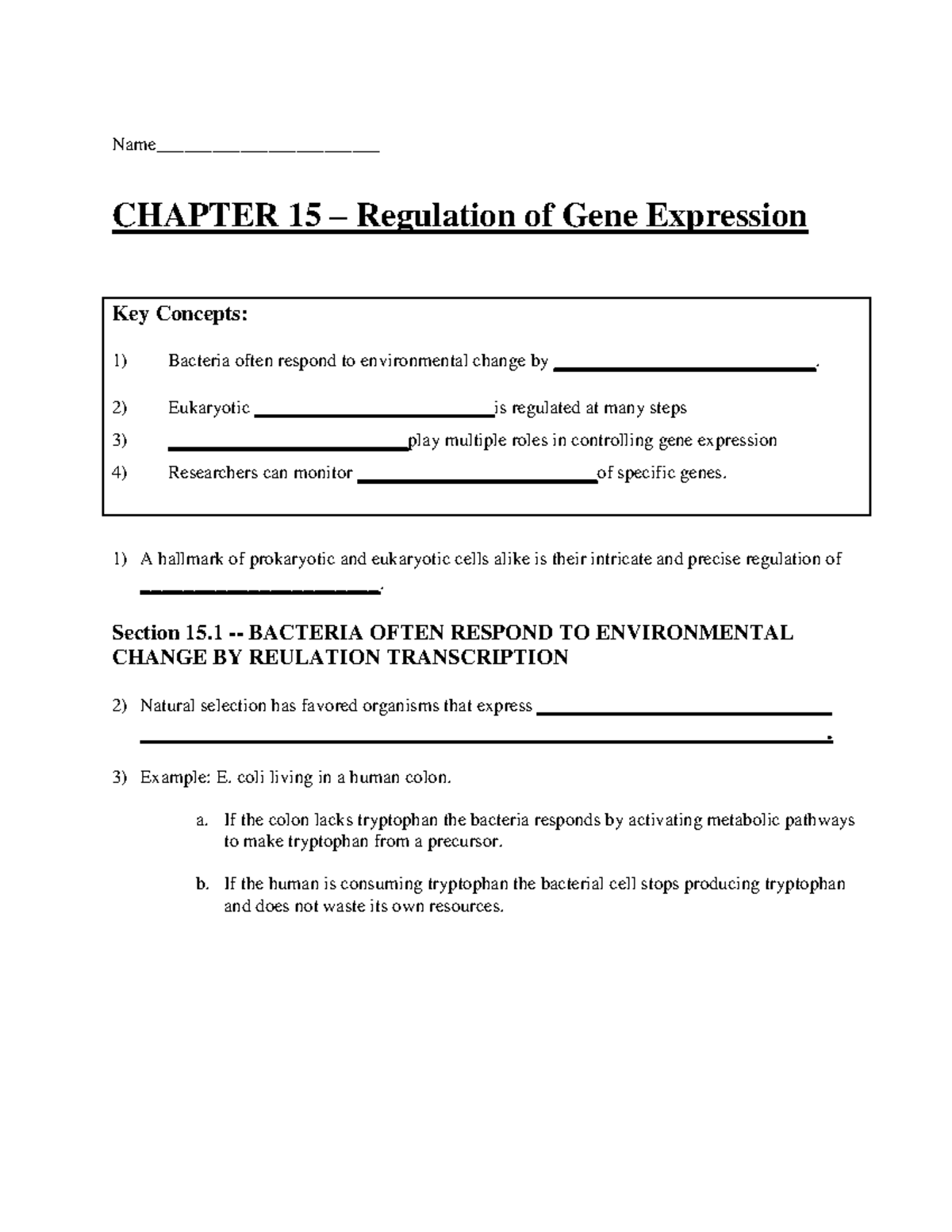Chapter 15-Regulation of Gene Control - Name ...