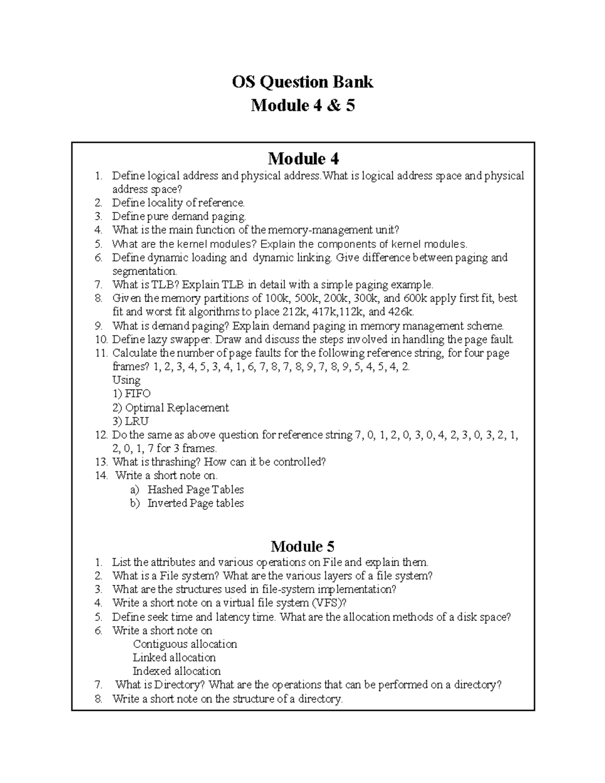 OS Question Bank - ................... - OS Question Bank Module 4 & 5 Module 4 1. Define - Studocu