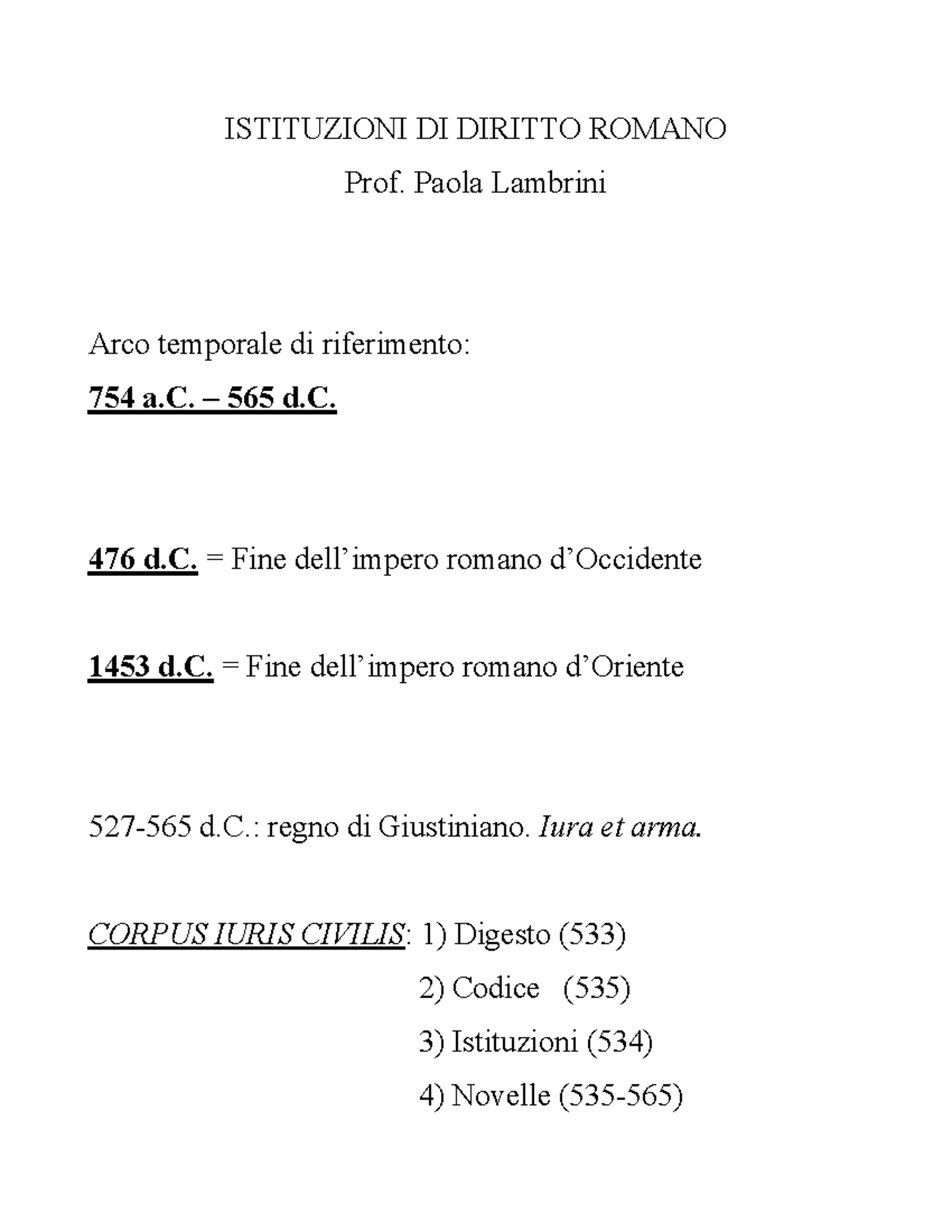 Diritto romano - Schemi e riassunti - ISTITUZIONI DI DIRITTO ROMANO ...