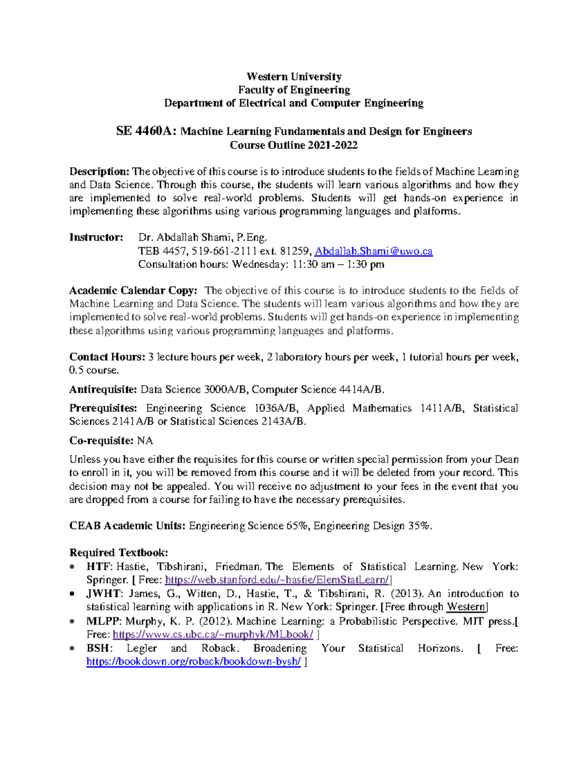 SE 4460 2021 Sept 6 Course Outline - Western University Faculty of ...