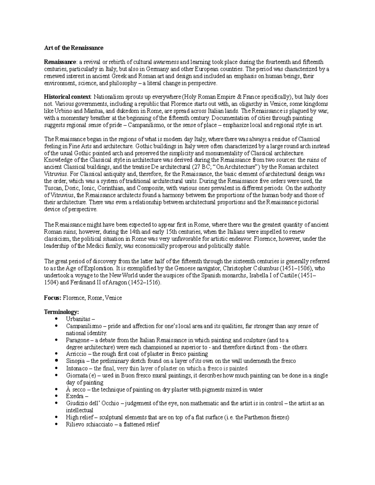 Notes - Art of the Renaissance Renaissance: a revival or rebirth of ...