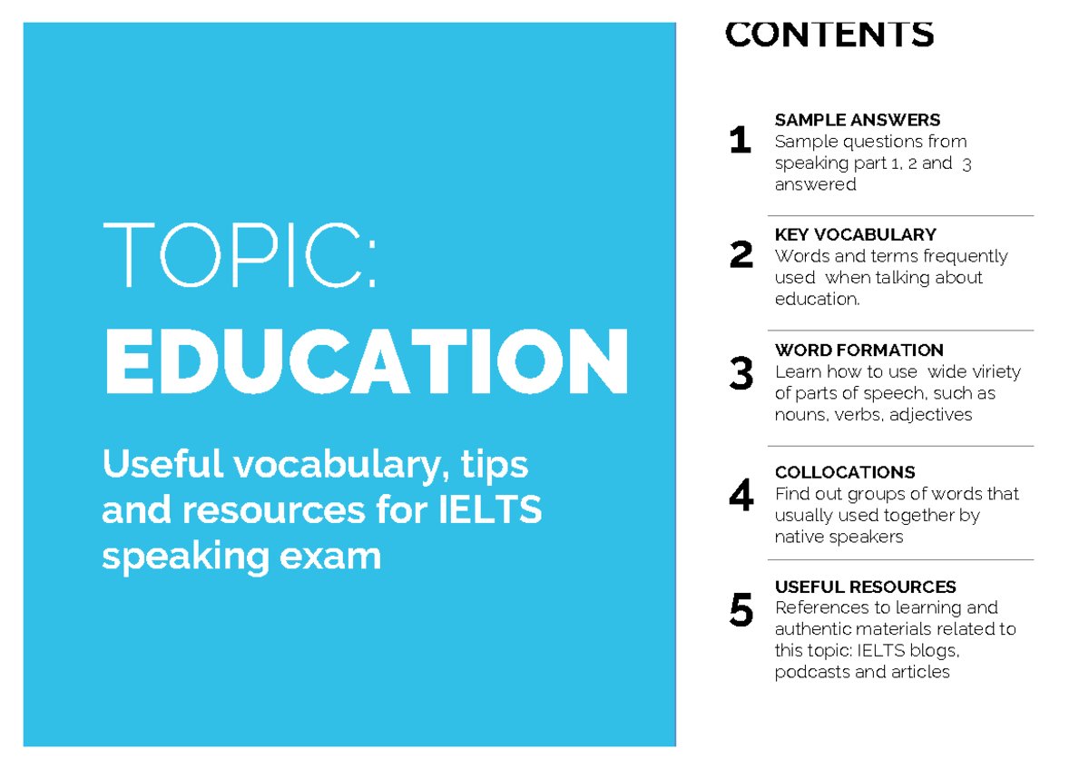 1 Education topic Ielts speaking - CONTENTS 1 ####### SAMPLE ANSWERS ...