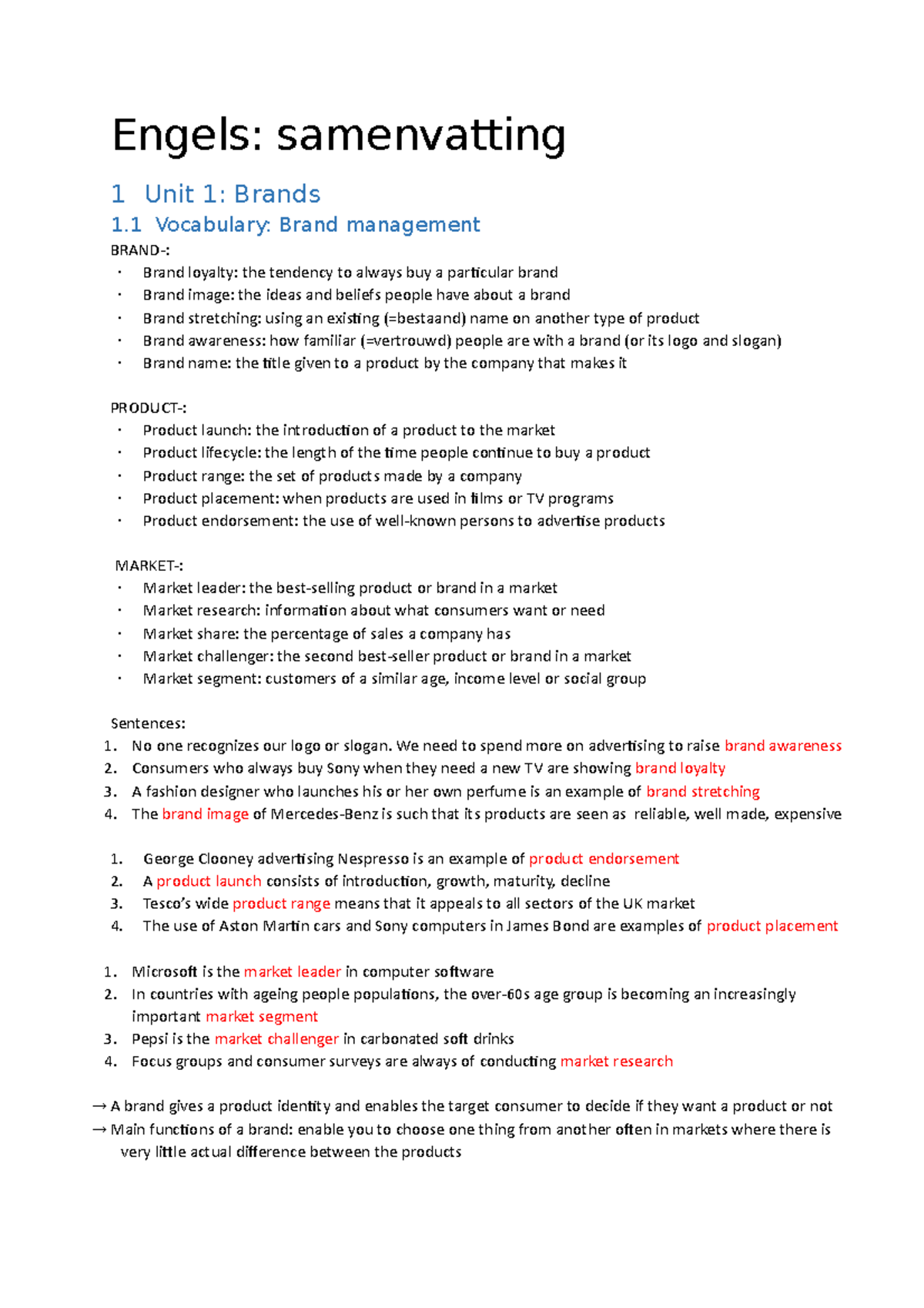 Samenvatting - compleet - Engels: samenvatting 1 Unit 1: Brands 1 ...