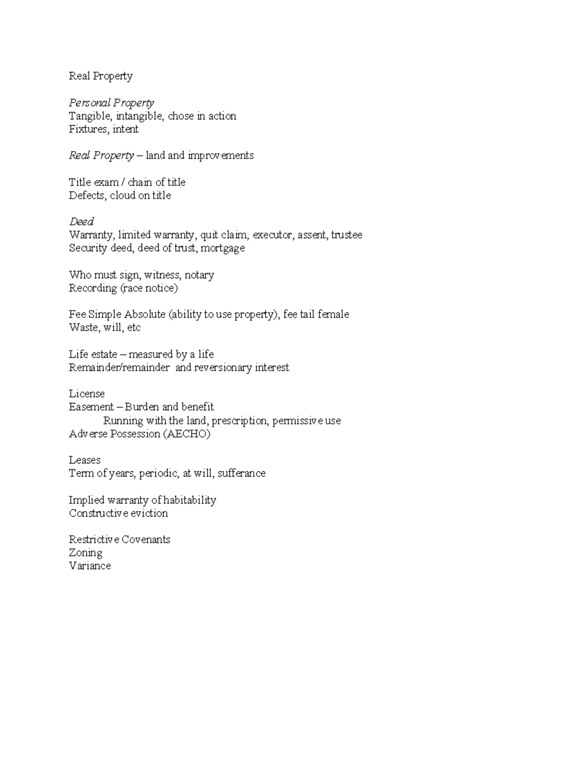 Real Property - Study guides prepared by the professor - Real Property ...