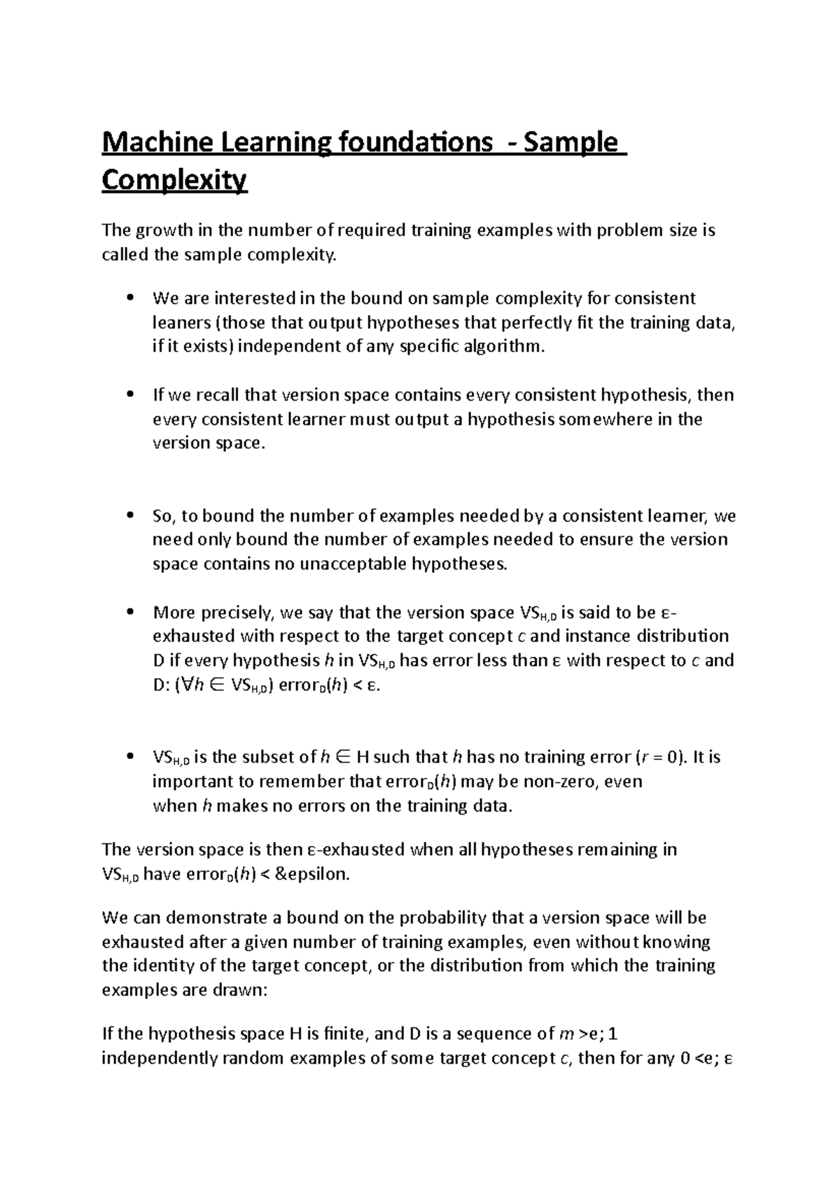 Machine Learning foundations - Sample Complexity - Machine Learning ...