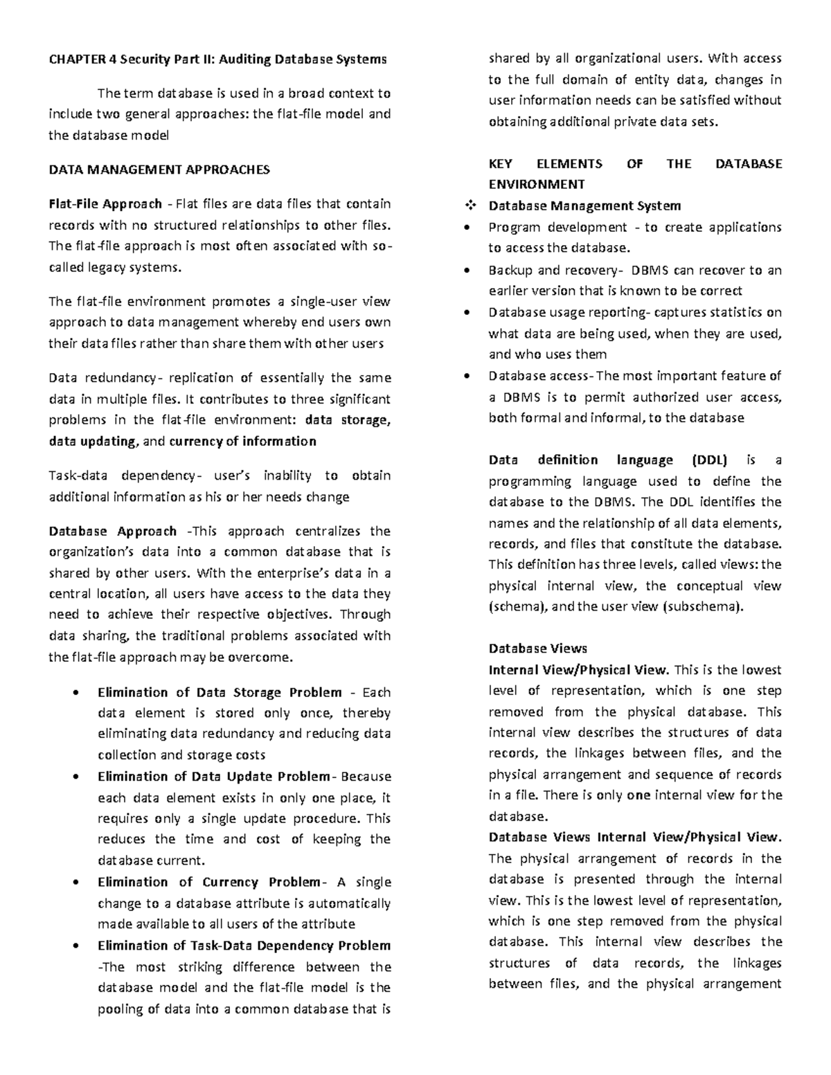 Chapter 4 Security Part II Auditing Data - CHAPTER 4 Security Part II: Auditing Database Systems ...