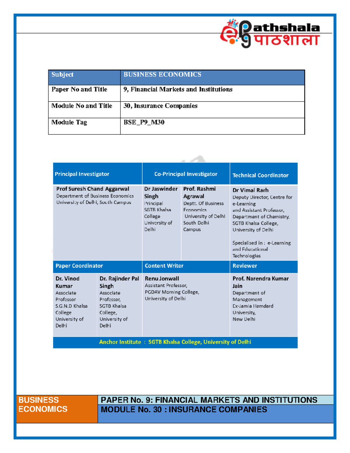 Insurance Companies - BUSINESS ECONOMICS PAPER No. 9: FINANCIAL MARKETS ...