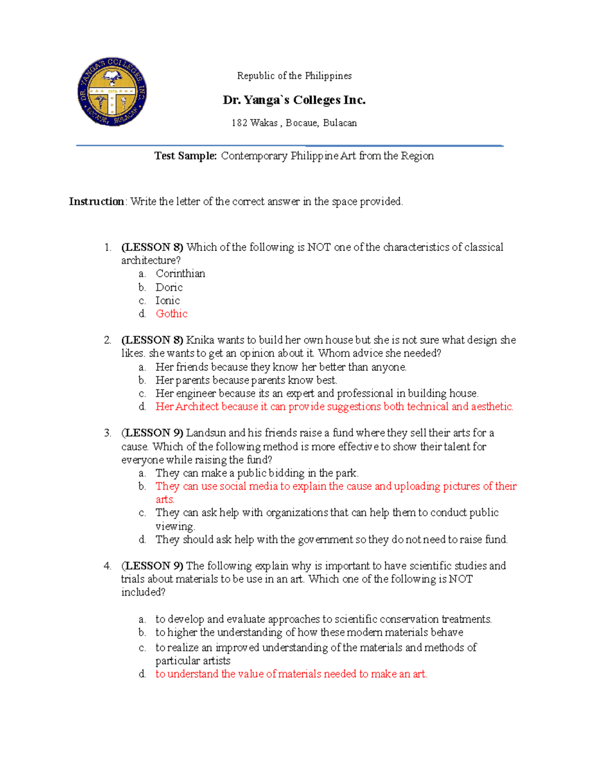 TEST Sample- BSU Practice TC - Republic of the Philippines Dr. Yanga`s ...