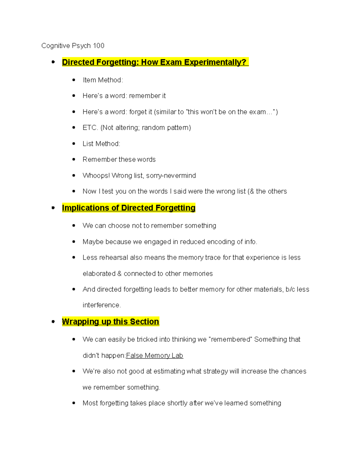 PSC 100 DAY 28 - Directed Forgetting - Cognitive Psych 100 Directed Forgetting: How Exam - Studocu
