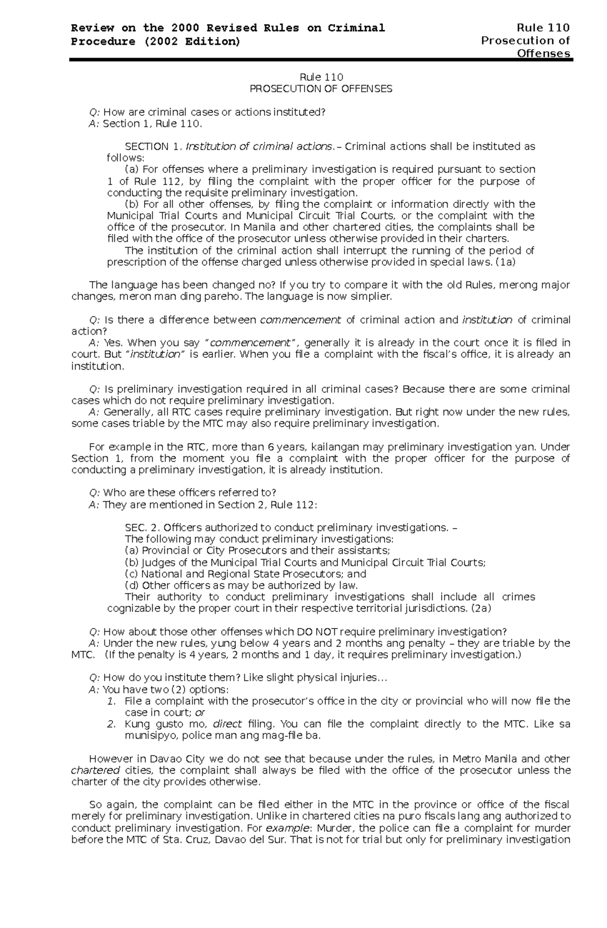 Rule 110-Prosecution of Offenses - Procedure (2002 Edition) Prosecution ...