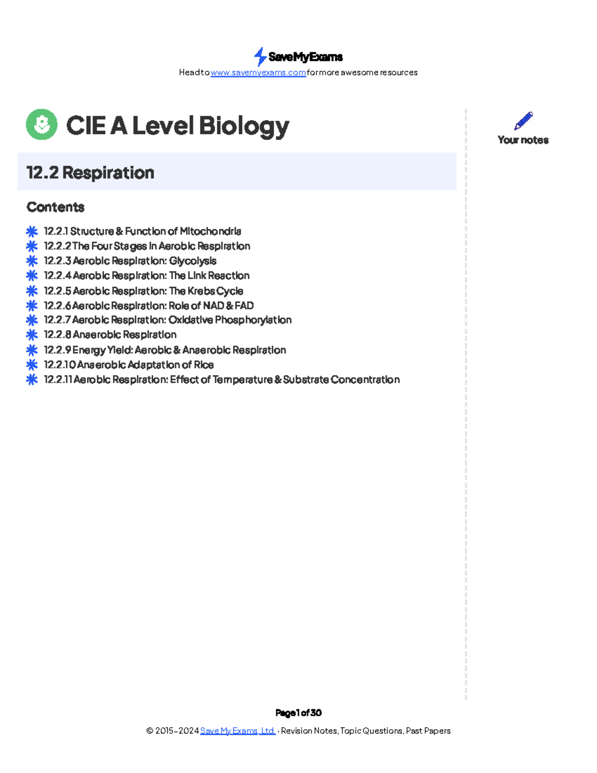 12.2 Respiration - 111111111111111111111111 - CIE A Level Biology 12 ...