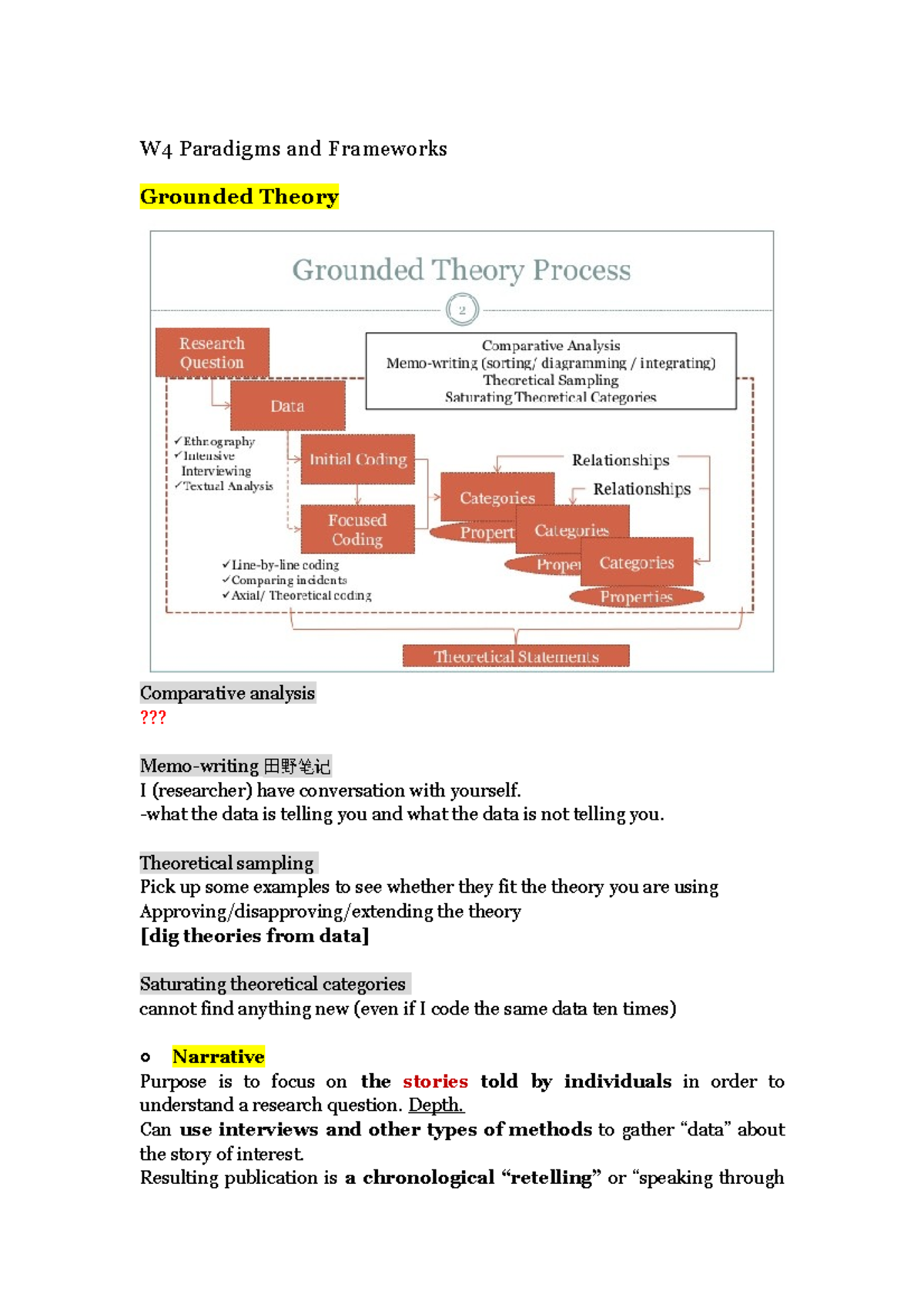 4 Lecture notes. Grounded theory, narrative, case study - W4 Paradigms ...