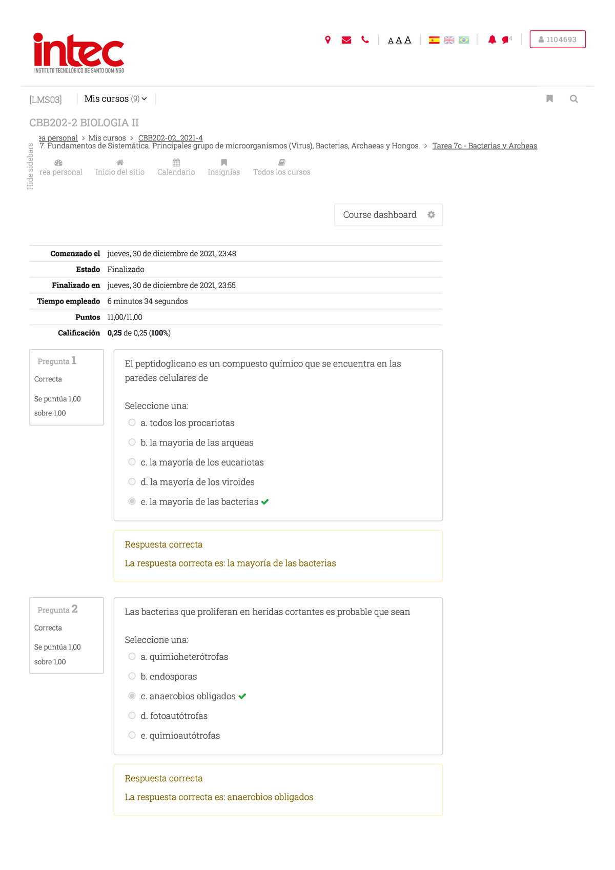 Tarea 7c - Bacterias y Archeas Revisión del intento - [LMS03] Mis ...