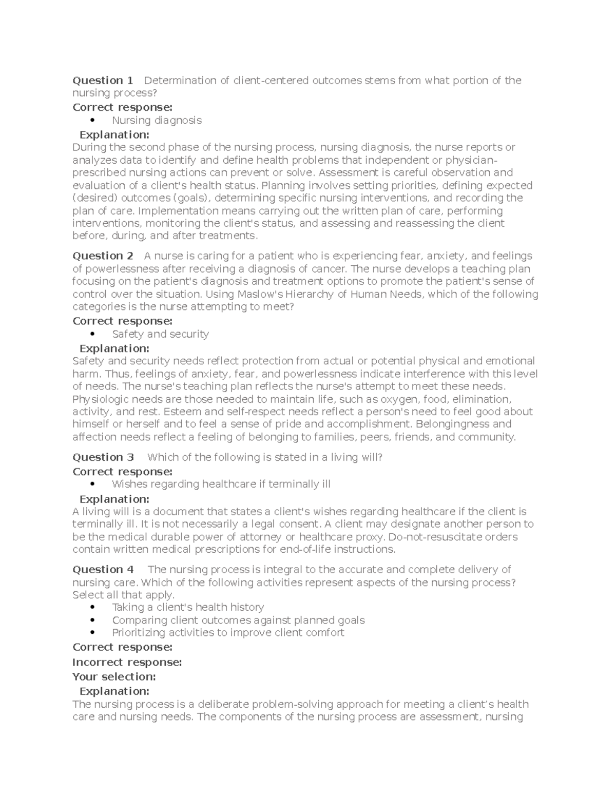 Chapter 1 ML7 extra questions - Question 1 Determination of client-centered outcomes stems from ...