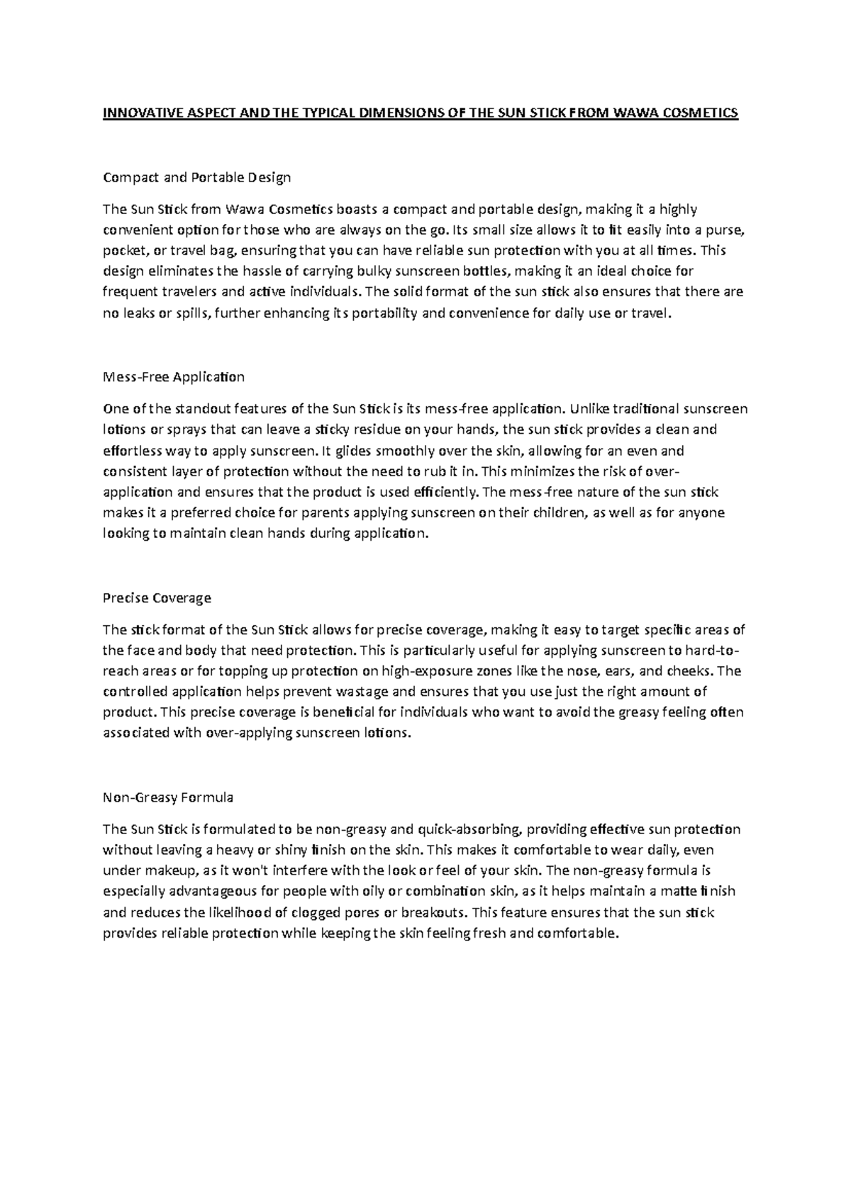 Innovative Aspect AND THE Typical Dimensions OF THE SUN Stick FROM WAWA ...