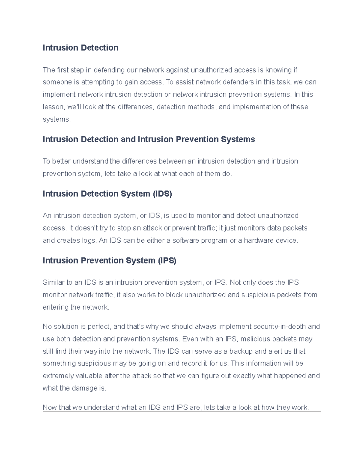 11.3.1 Intrusion Detection - Intrusion Detection The first step in ...