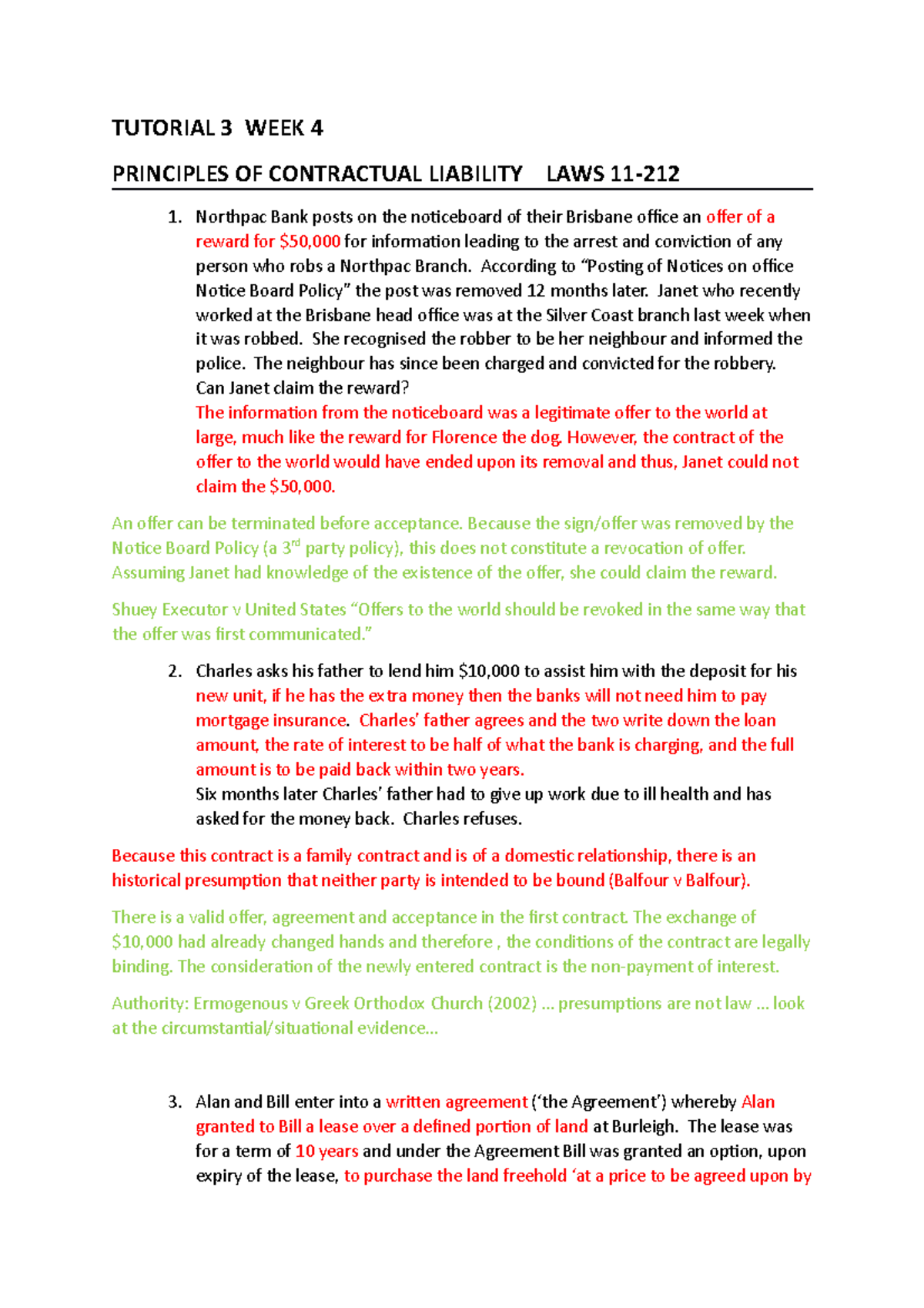Tutorial 3: Contracts - TUTORIAL 3 WEEK 4 PRINCIPLES OF CONTRACTUAL ...